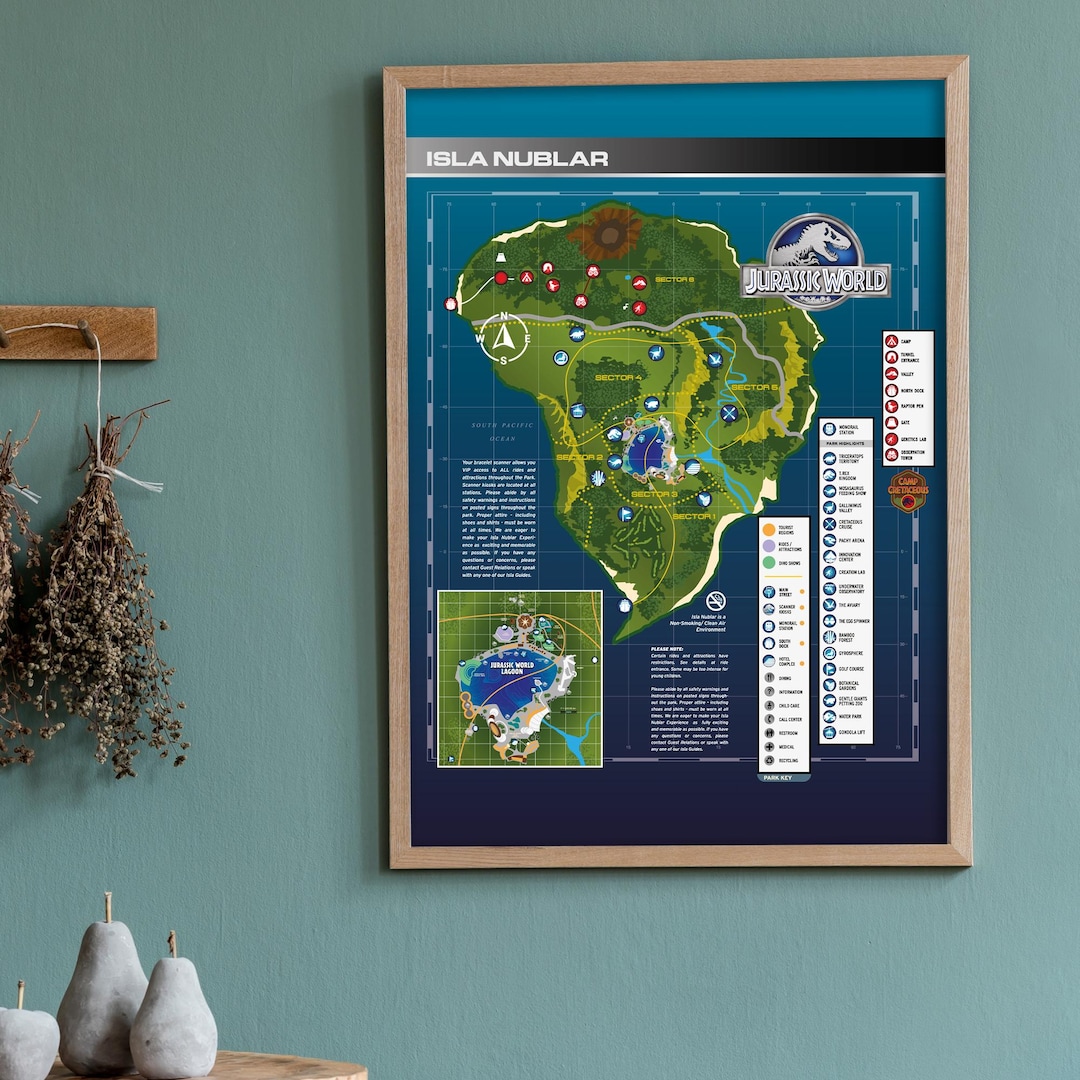 Jurassic World Camp Cretaceous Print - Isla Nublar Map Wall Art Poster ...
