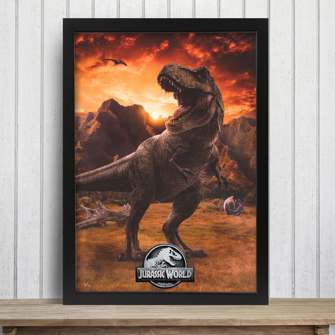 Jurassic World Print - T-rex and Sunset Poster Kids Bedroom Wall Art - Etsy