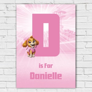 Paw Patrol Print - Skye Letter and Name Personalised Poster Wall Art ...
