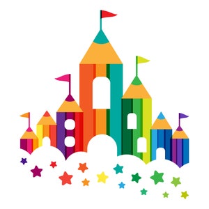 Rainbow Wall Sticker - Rainbow Crayon Castle Wall Decal Kids Art - Etsy