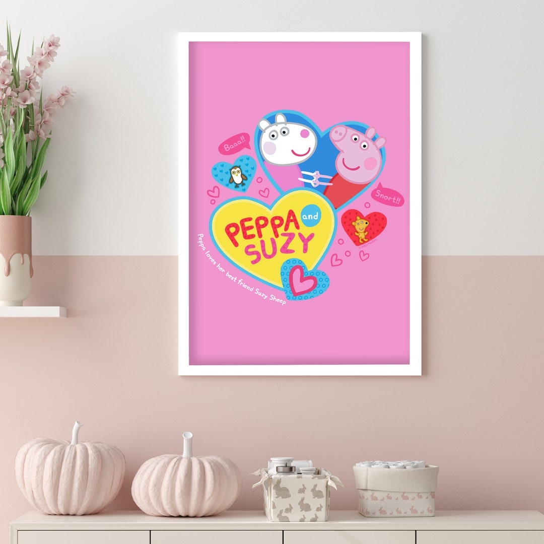 Peppa Pig Print - Peppa and Suzy Pink Heart Poster Wall Art - Etsy