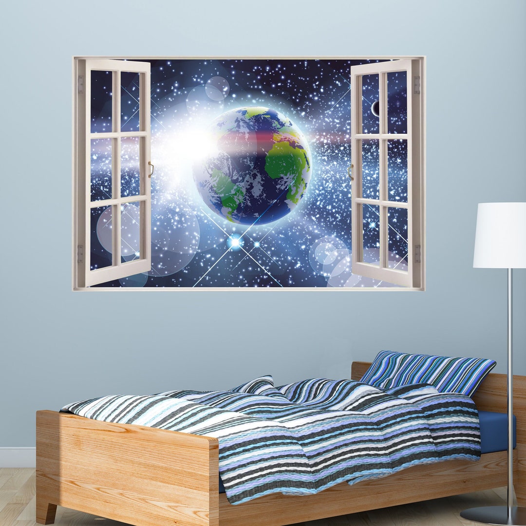 Space Wall Sticker - Earth in Space Window Wall Decal Art - Etsy