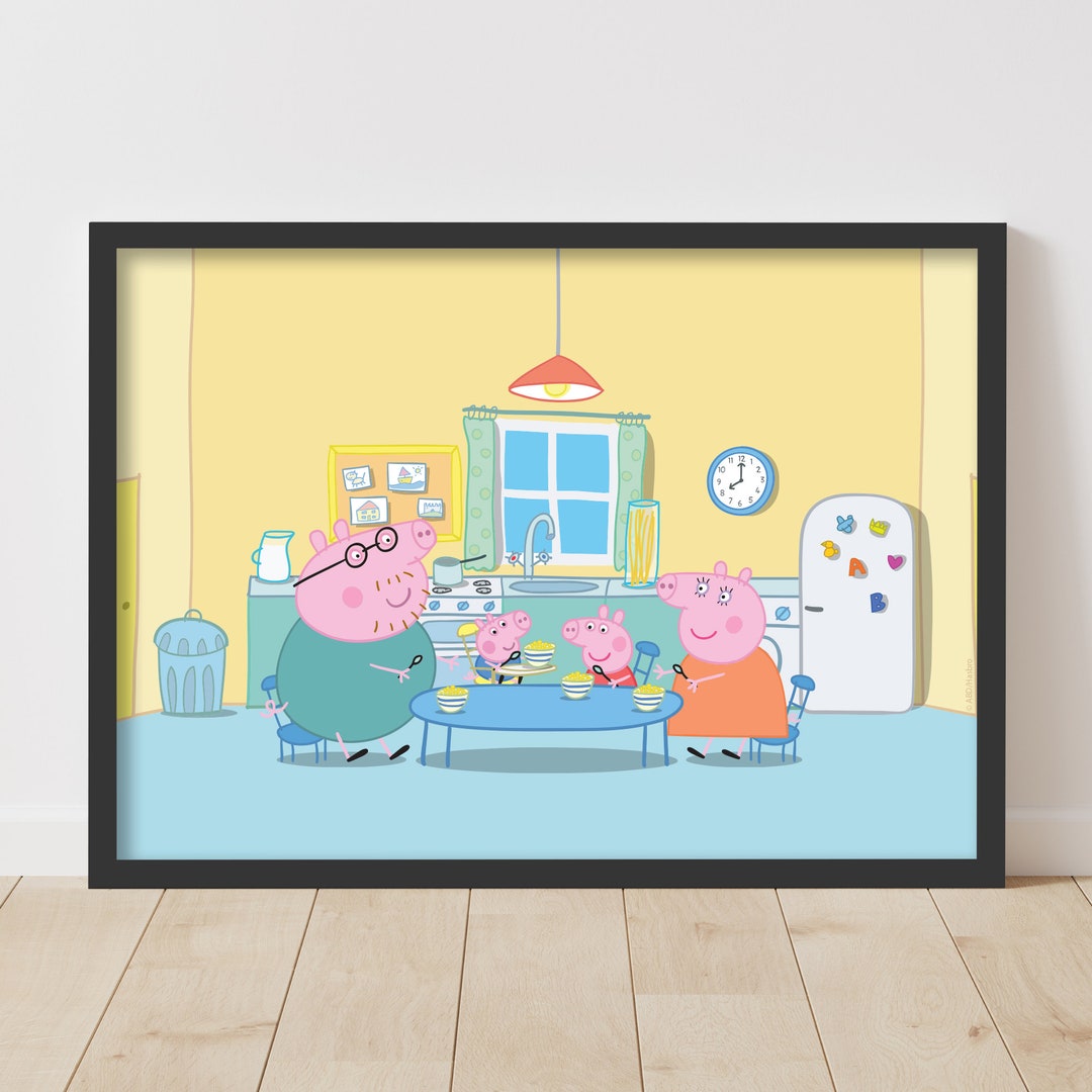 Peppa Pig Print - Peppa and Family in Kitchen Breakfast Scene Poster ...