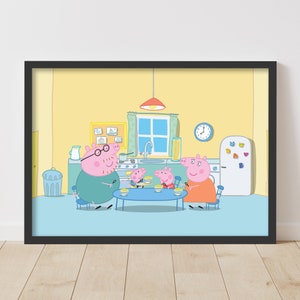 Peppa Pig Print - Peppa and Family in Kitchen Breakfast Scene Poster ...