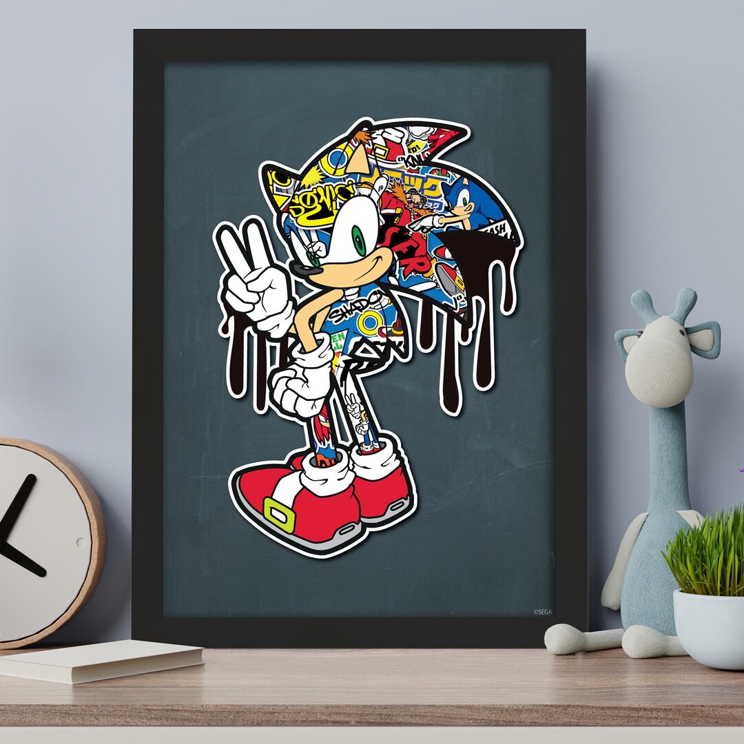 Sonic the Hedgehog Print - Peace Pose Dripping Graffiti Poster Wall Art ...