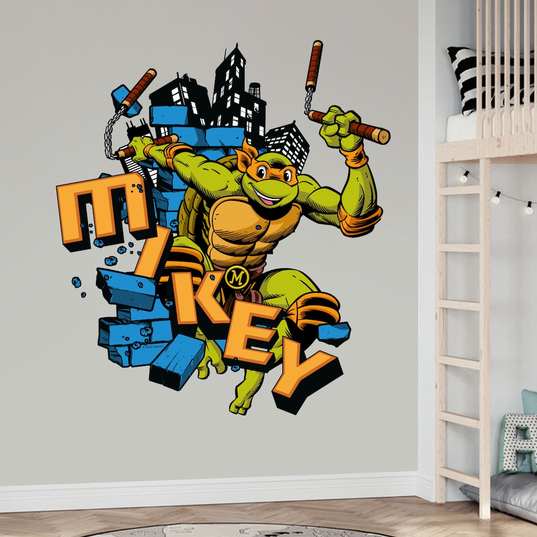 Teenage Mutant Ninja Turtles Wall Sticker Mikey Jumping Through Bricks ...