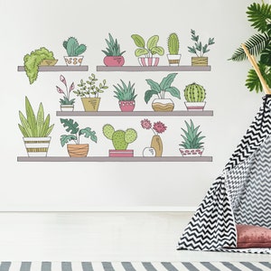 Plant Wall Sticker - Cartoon Plants on Shelves Wall Decals Nature Art ...