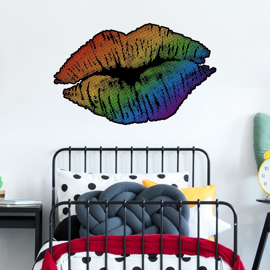 Rainbow Wall Sticker - Rainbow Lips Wall Decal Colour Pop Art - Etsy