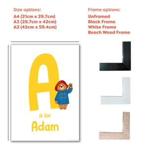 Paddington Bear TV Print - Yellow Letter and Personalised Name Wall Art ...