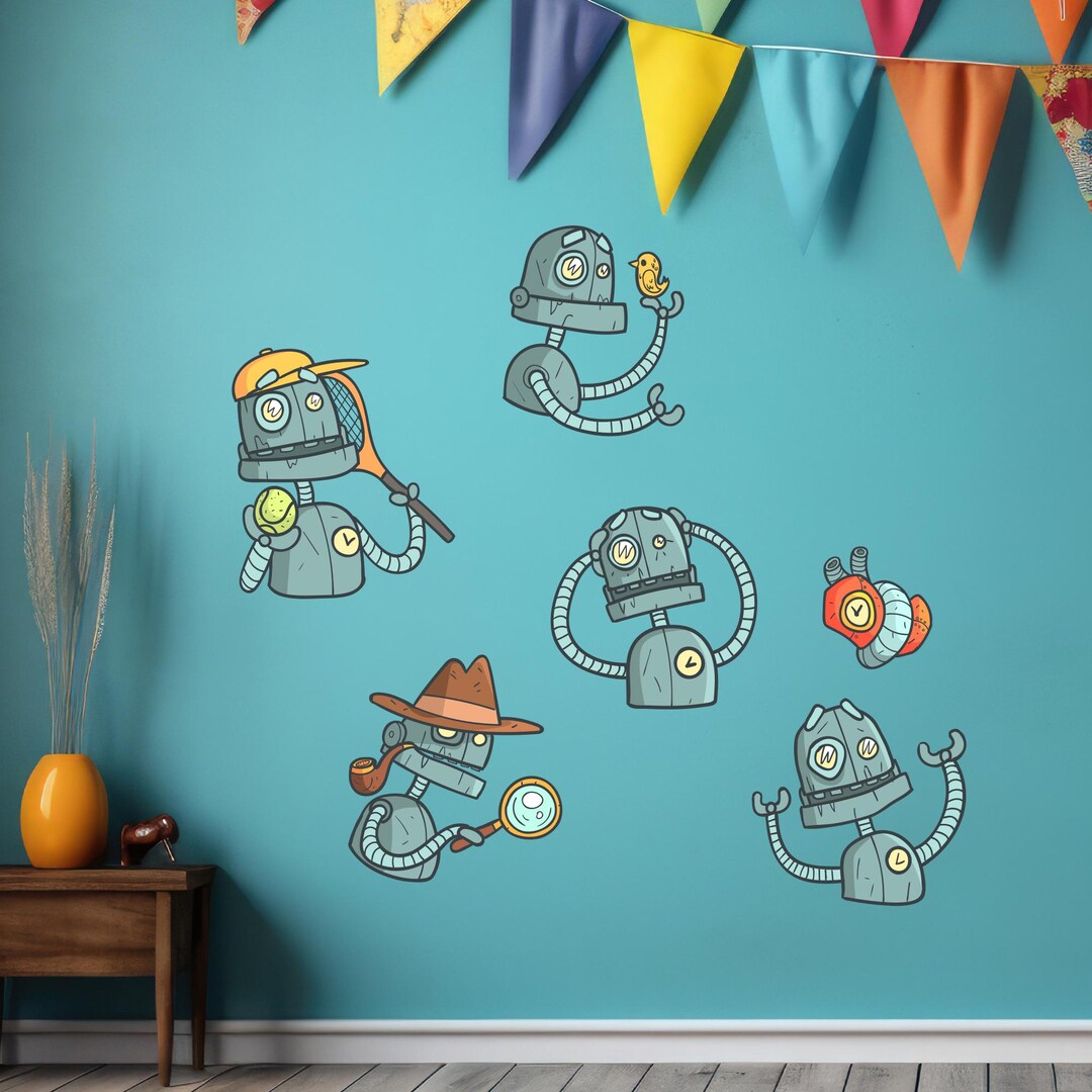 Robot Wall Sticker - Set of Five Robots Decal Wall Art - Etsy