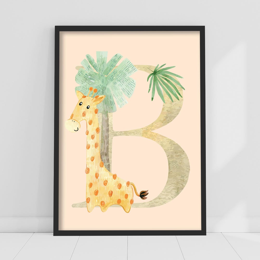 Watercolour Jungle Animal Wall Art Print - Jungle Animal With A-Z ...