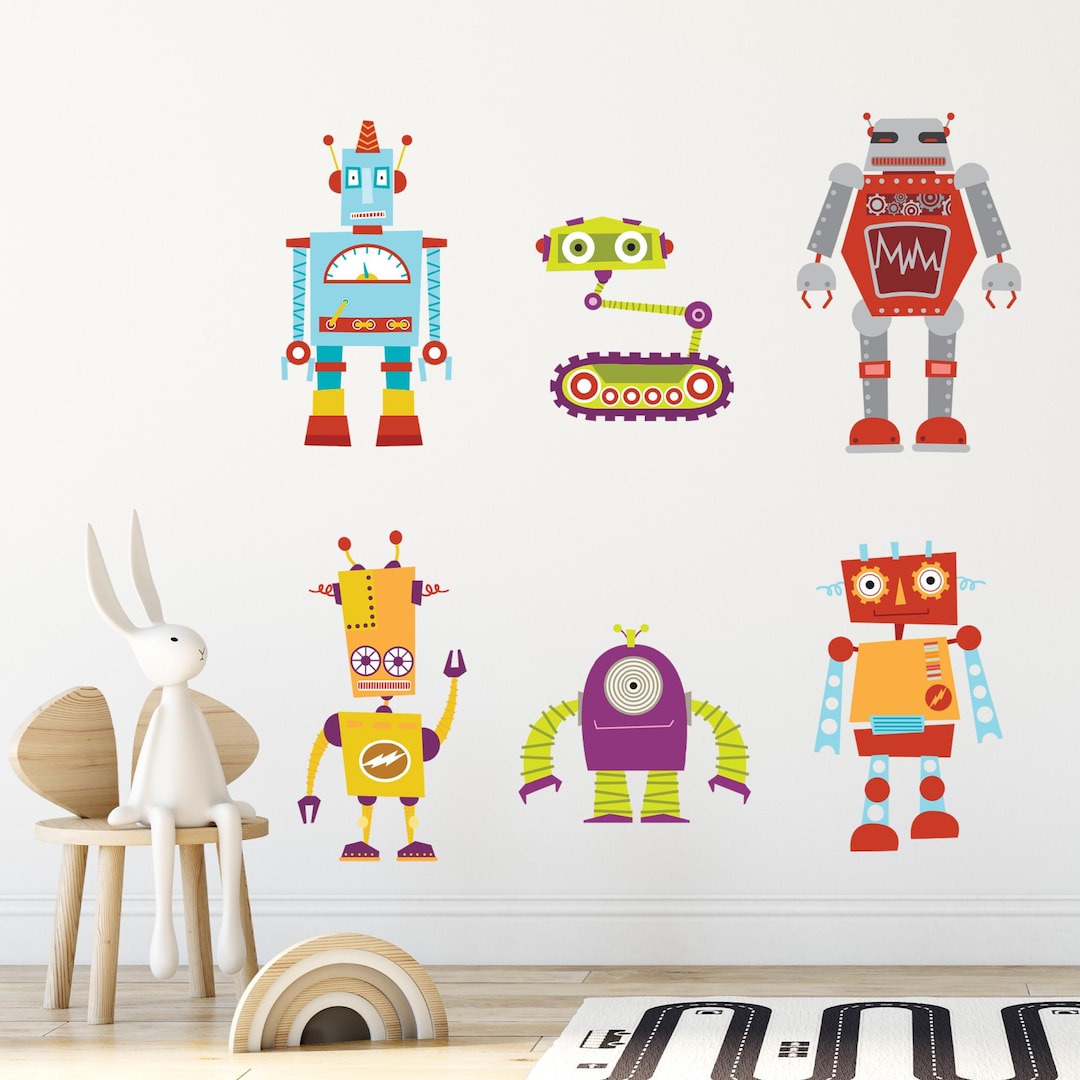 Robot Wall Sticker - Set of Six Robots Decal Wall Art - Etsy