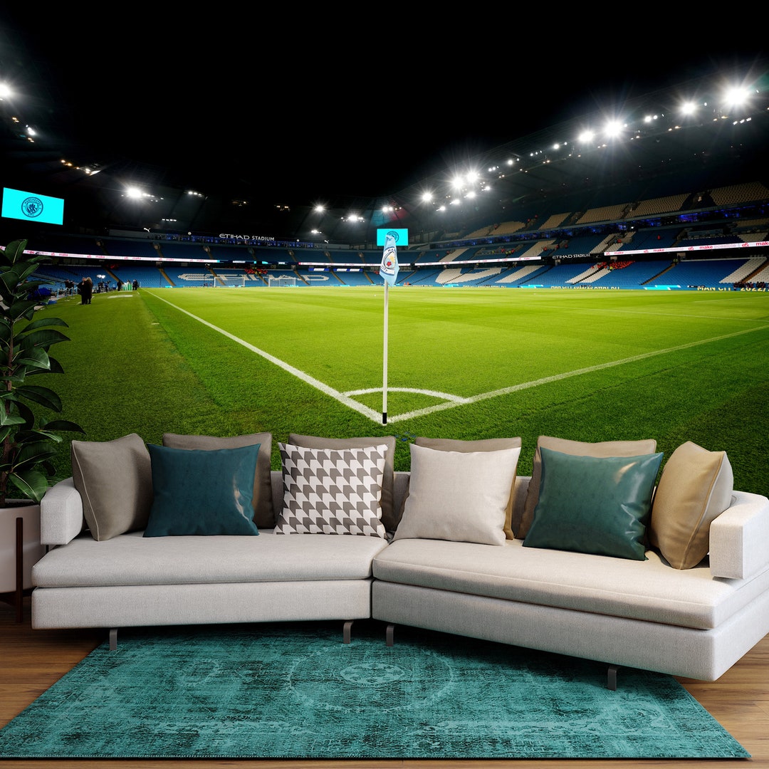 Manchester City Full Wall Mural - Night Time Corner Flag Stadium Wall ...