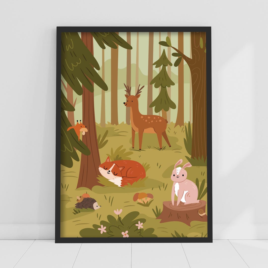 Woodland Print - Wild Forest Animals in the Trees Poster Wall Art - Etsy
