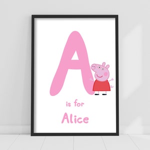 Peppa Pig Print - Peppa Letter and Personalised Name Pink Poster Wall ...