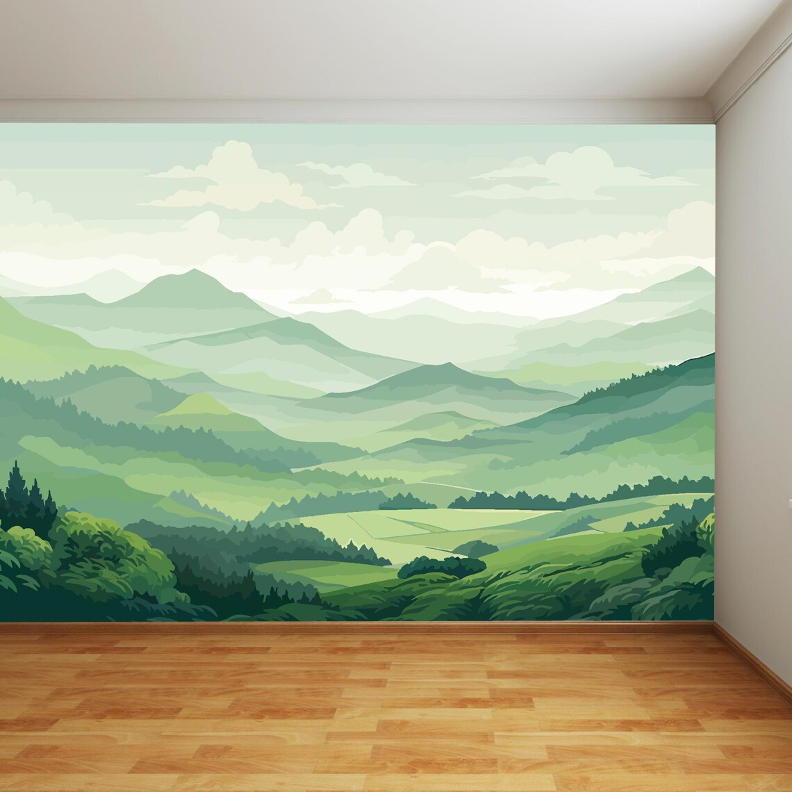 Landscape Full Wall Mural - Forest Valley Wall Art - Etsy