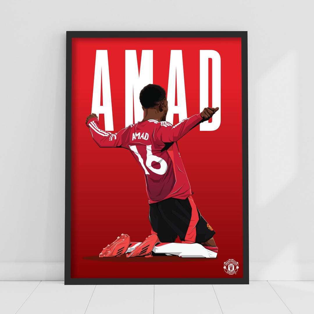 Manchester United FC Print - Amad Illustration Poster Football Wall Art ...