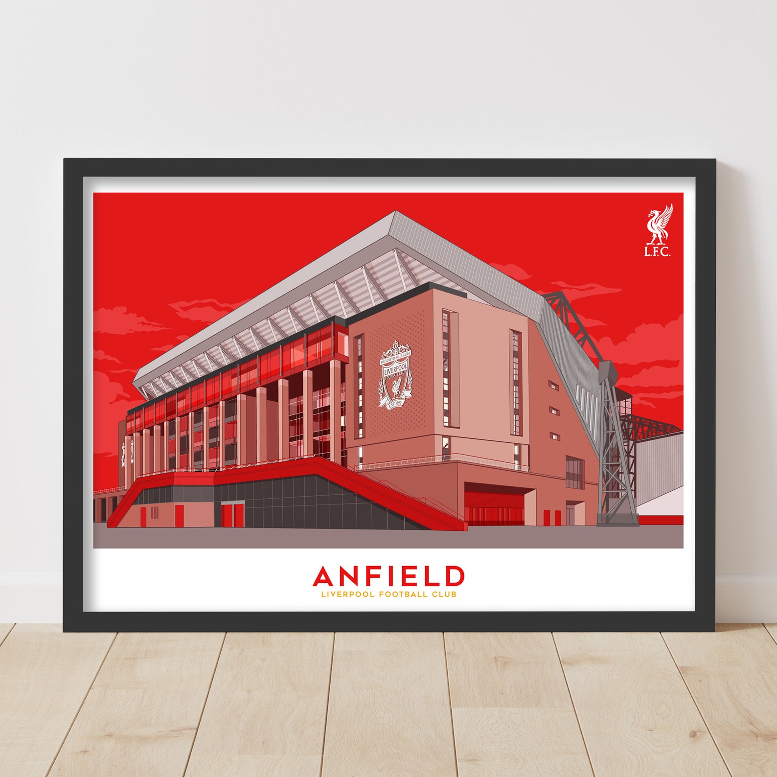 Liverpool FC Print - Anfield Illustration Outside Stadium Red Sky ...