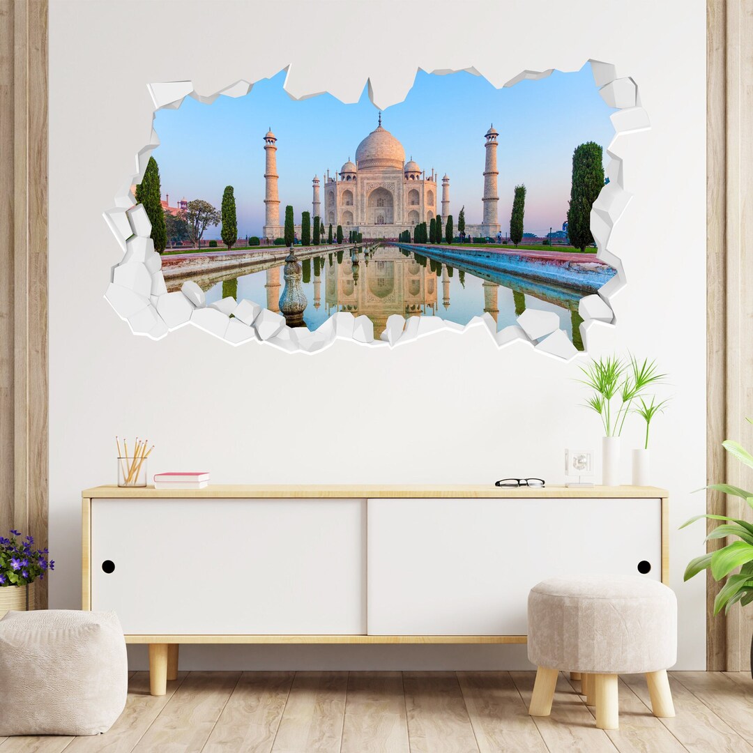 Landmark Wall Sticker - Taj Mahal India Broken Wall Decal Home Decor ...