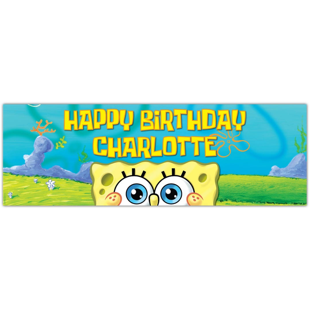 Spongebob Birthday - Spongebob Peeking Personalised Banner Wall Sticker ...