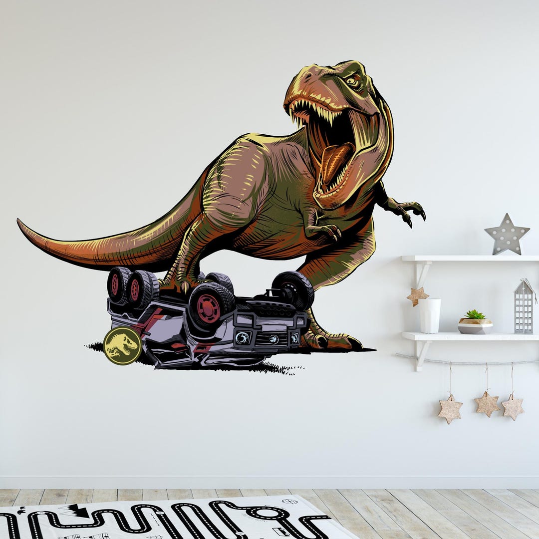 Jurassic World Camp Cretaceous Wall Sticker - T-rex Crushing Car Wall ...