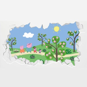 Peppa Pig Wall Sticker - Peppa and Family Park Scene Broken Wall Decal ...