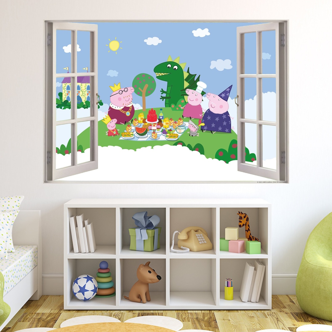 Peppa Pig Wall Sticker - Peppa and Family Fairytail Picnic Window Wall ...