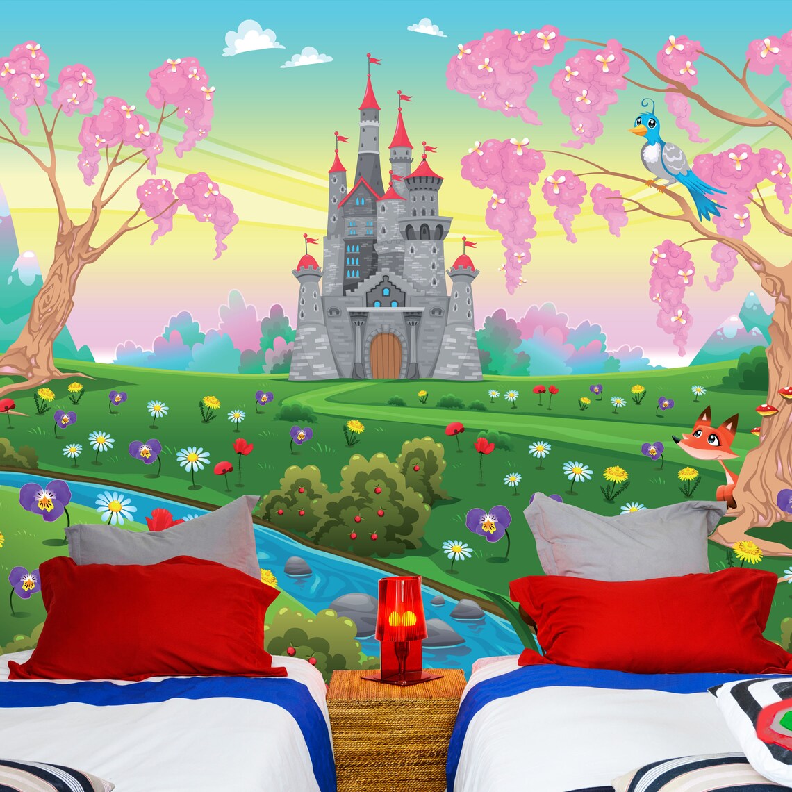 Princess Full Wall Mural - Castle Stream Flowers Wall Art - Etsy