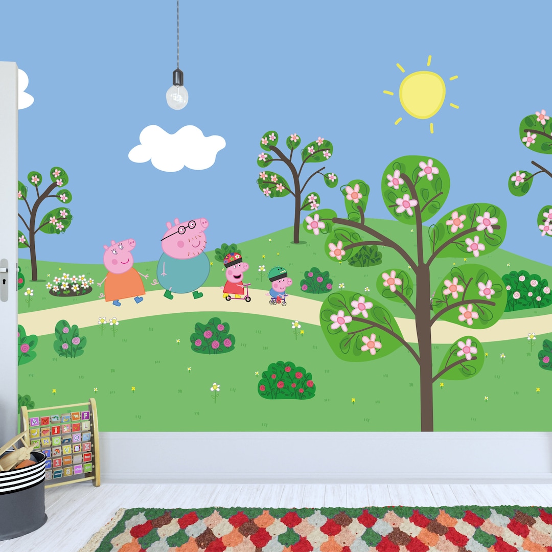 Peppa Pig Wall Mural - Peppa and Family Park Scene Full Wall Kids Art ...