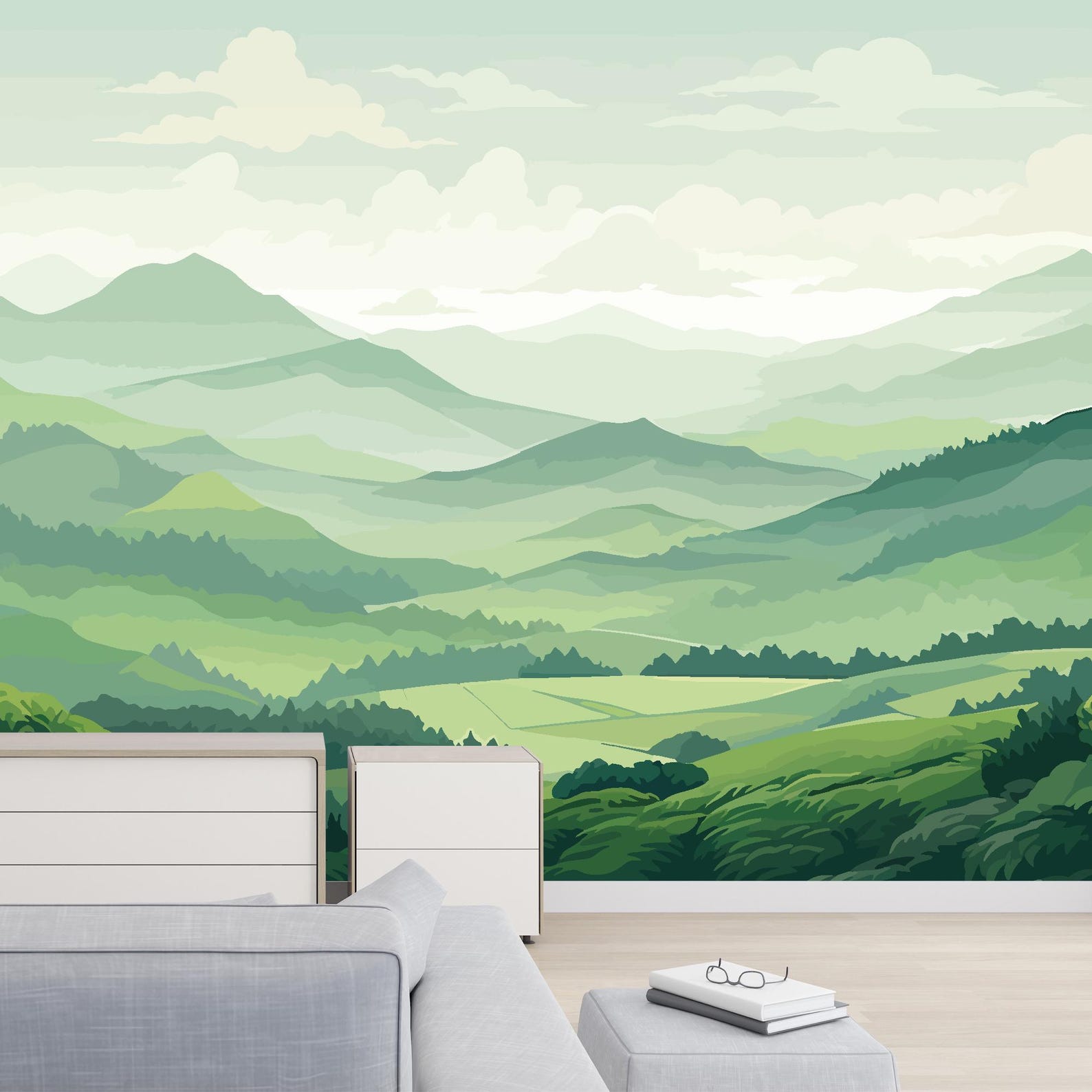 Landscape Full Wall Mural - Forest Valley Wall Art - Etsy