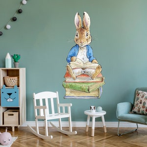 Peter Rabbit Wall Sticker - Peter Rabbit Sitting on Stack of Books ...