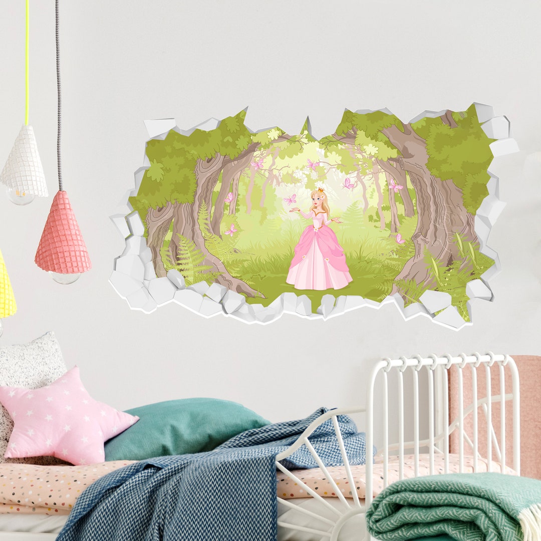 Princess Wall Sticker - Princess in Woods Broken Wall Art Decal - Etsy