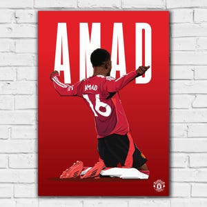 Manchester United FC Print - Amad Illustration Poster Football Wall Art ...