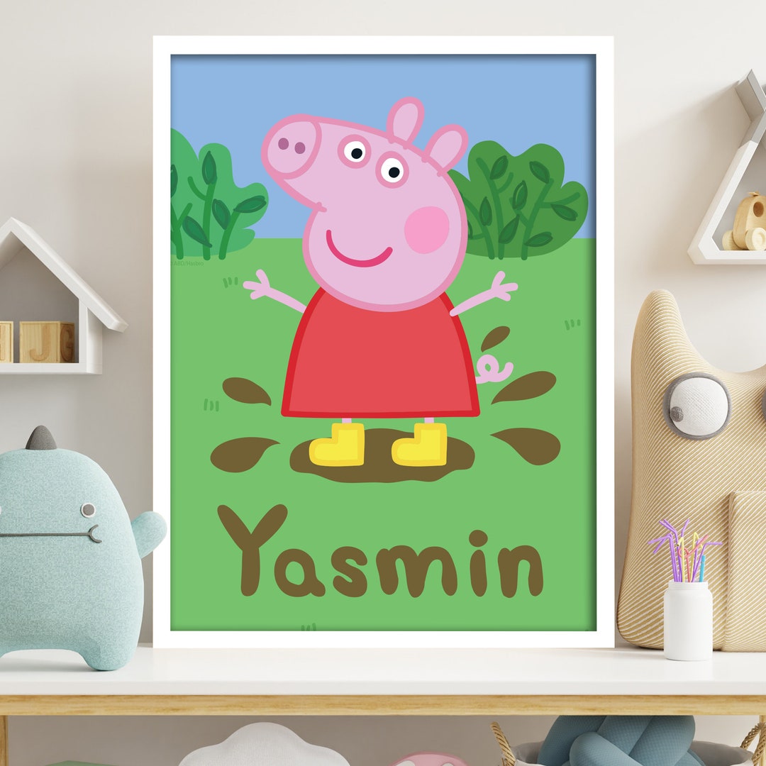 Peppa Pig Print - Peppa Muddy Puddle Personalised Name Poster Wall Art ...