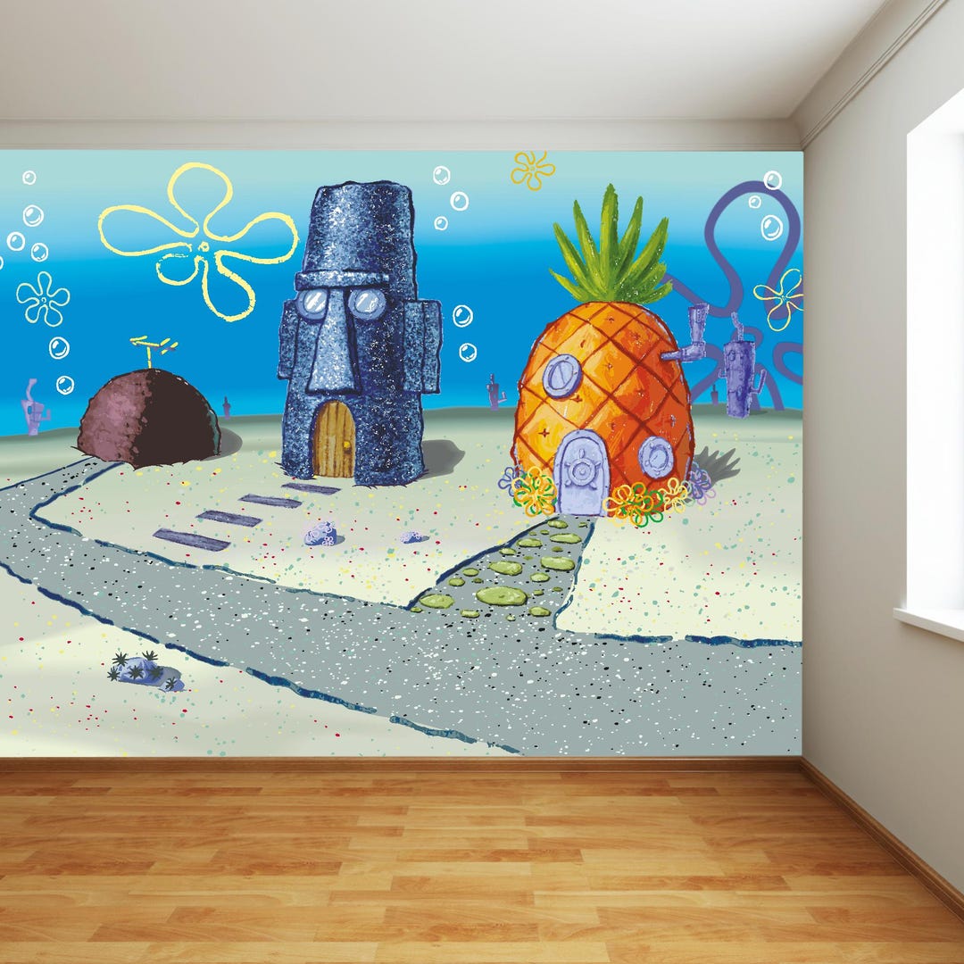 Spongebob Full Wall Mural - Bikini Bottom Houses Wall Art - Etsy