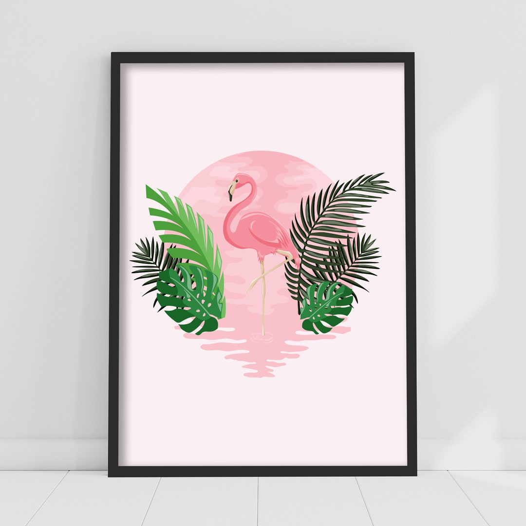 Pink Print - Pink Flamingo in Water Poster Wall Art - Etsy
