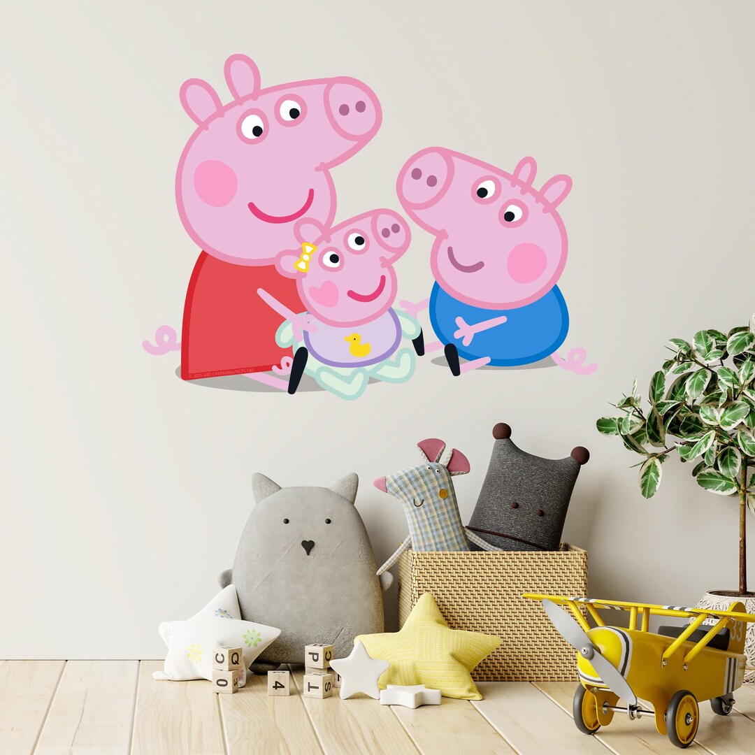 Peppa Pig Wall Sticker - Peppa George and Evie Sitting Down Wall Decal ...