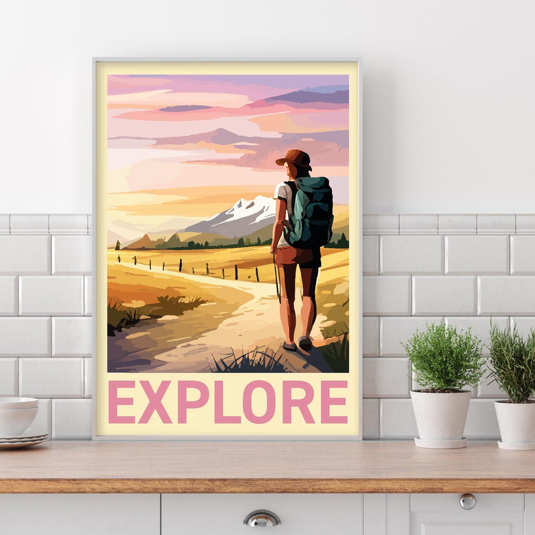 Walking Wall Art Print - Explore Hiking Poster - Etsy UK