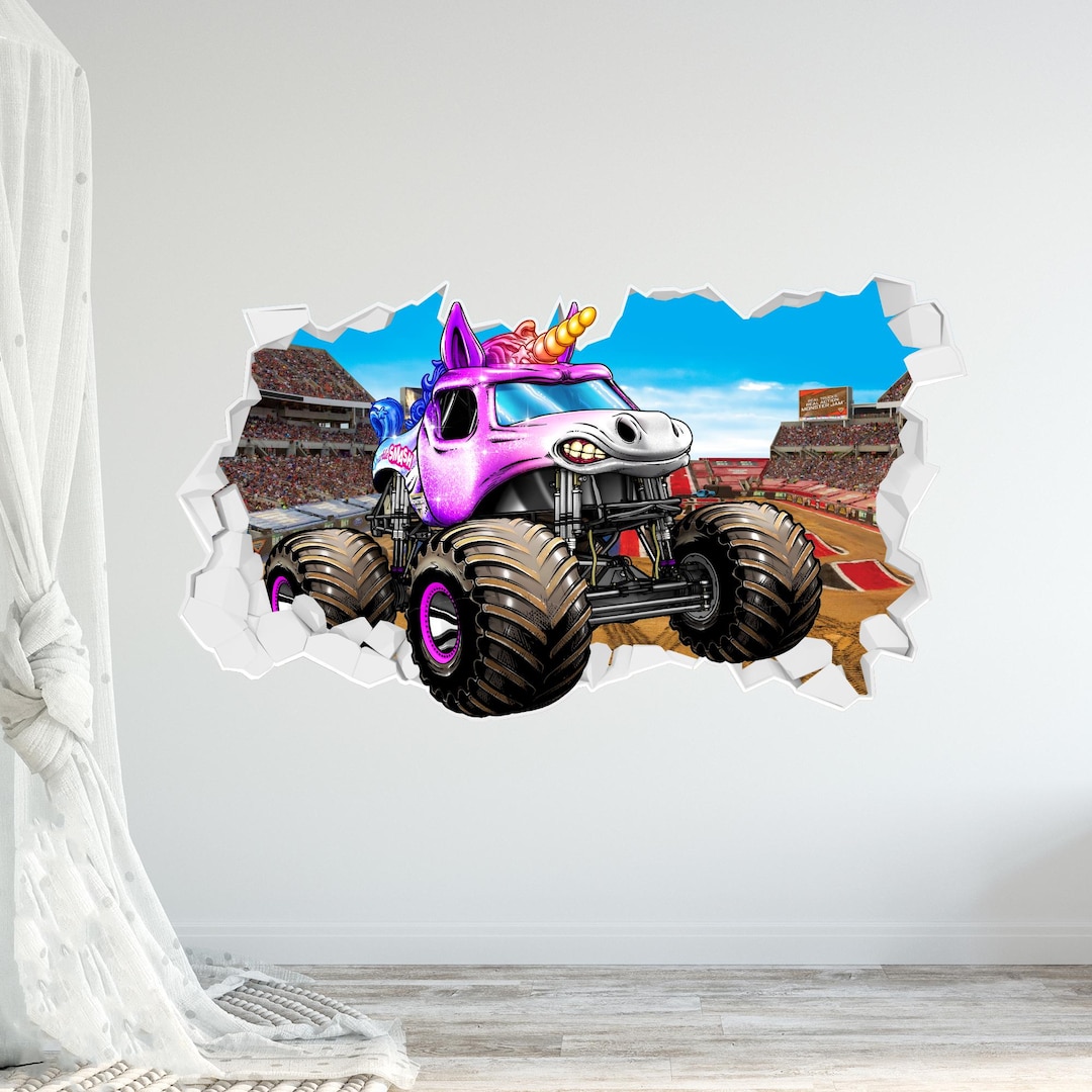 Monster Jam Wall Sticker - Sparkle Smash Driving Through Broken Wall ...