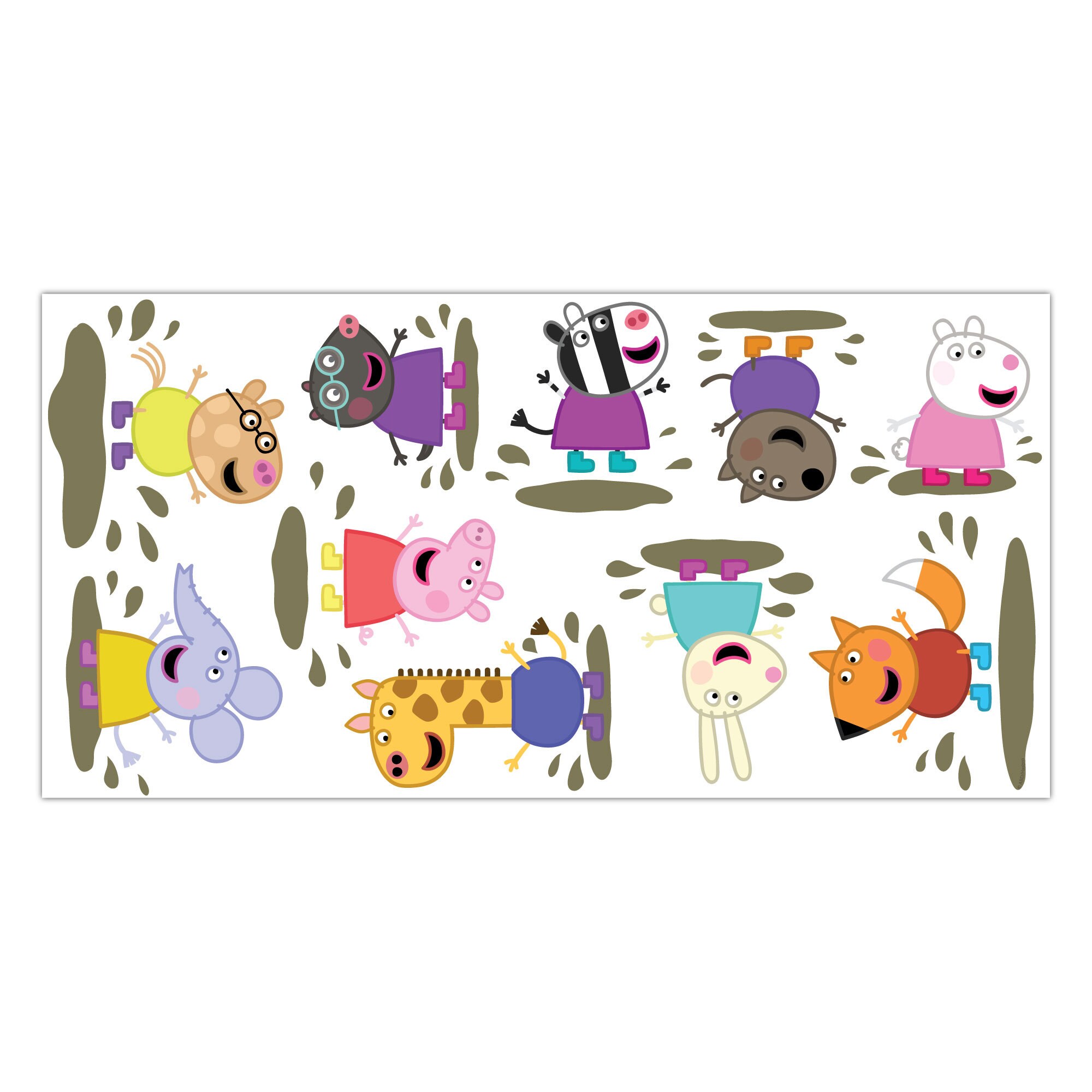 Peppa Pig Wall Sticker - Peppa Pig and Friends Jumping in Muddy Puddles ...