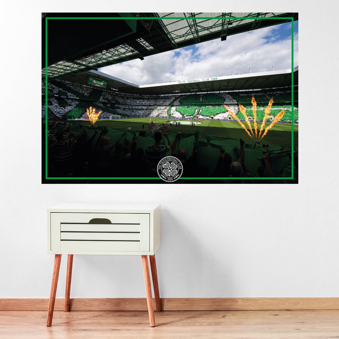 Celtic FC Wall Sticker - Inside Stadium With Crowd and Flames Wall ...