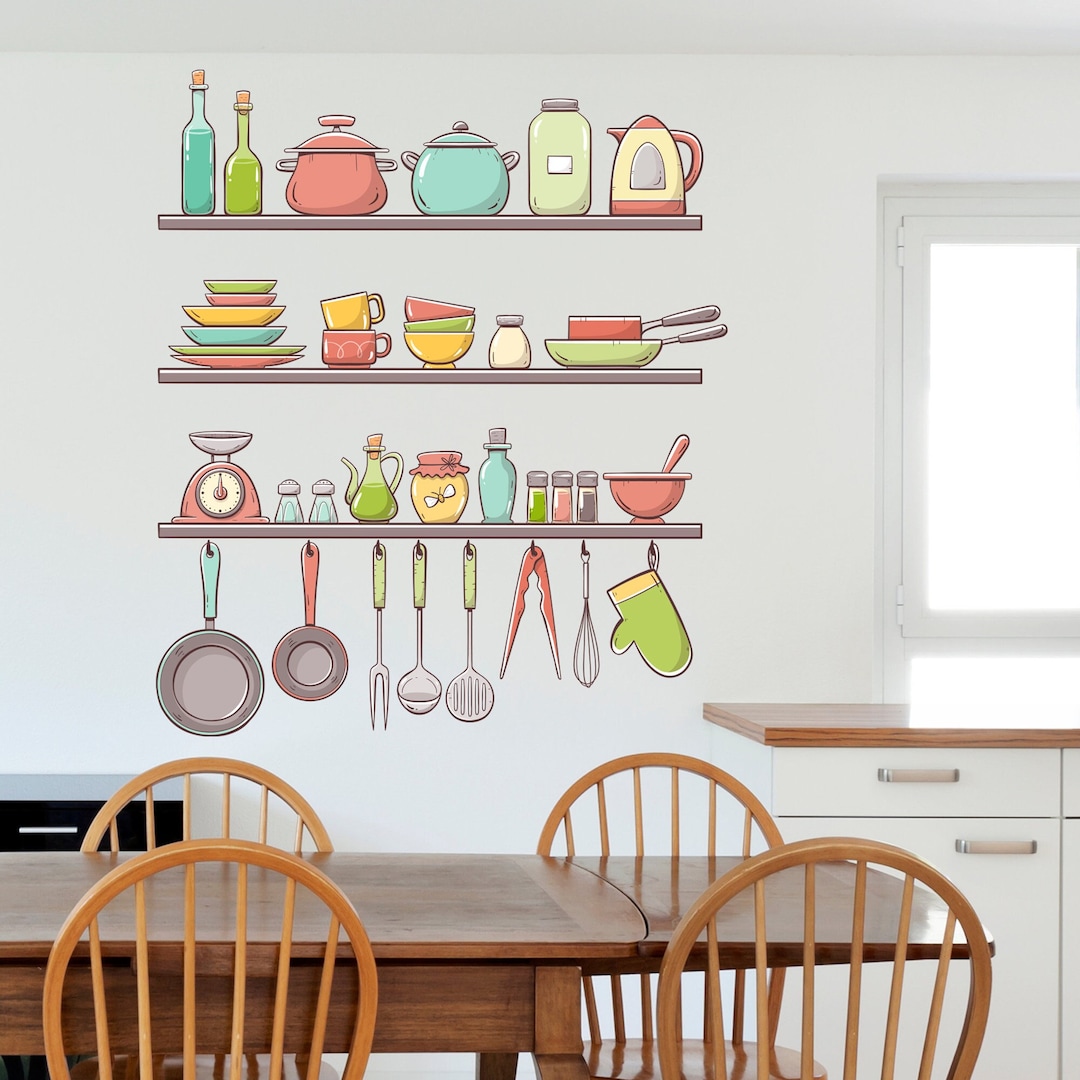 Kitchen Wall Sticker - Pastel Colour Shelves Wall Decal Art - Etsy