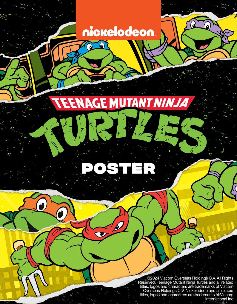 Teenage Mutant Ninja Turtles Print - 4 Colour Blocks Poster TMNT Wall ...