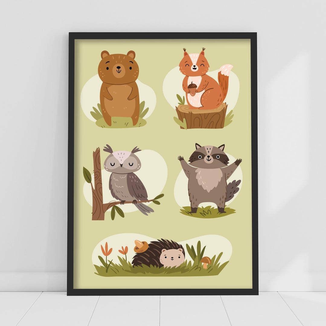Woodland Print - Wild Forest Animals Poster Wall Art - Etsy