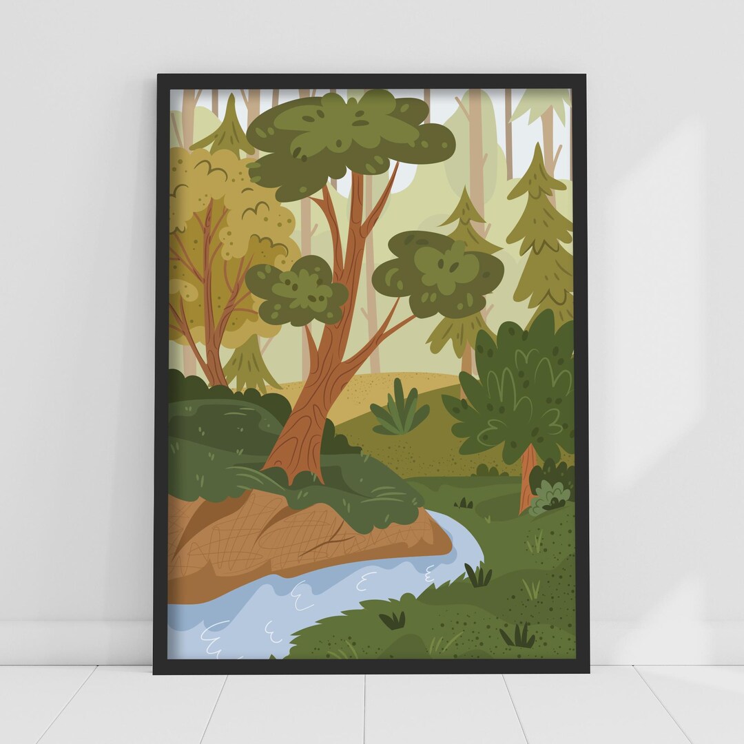 Woodland Print - Flowing Stream in the Woods Poster Wall Art - Etsy