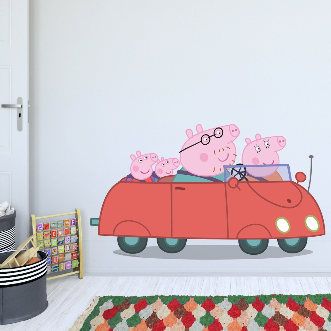 Peppa Pig Wall Sticker - Peppa and Family in Car Wall Decal Kids Art - Etsy