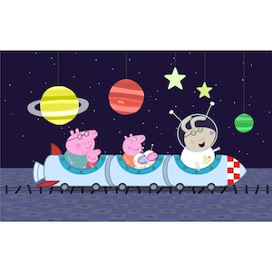 Peppa Pig Wall Mural - Peppa and Family Rocket Train Full Wall Kids Art ...