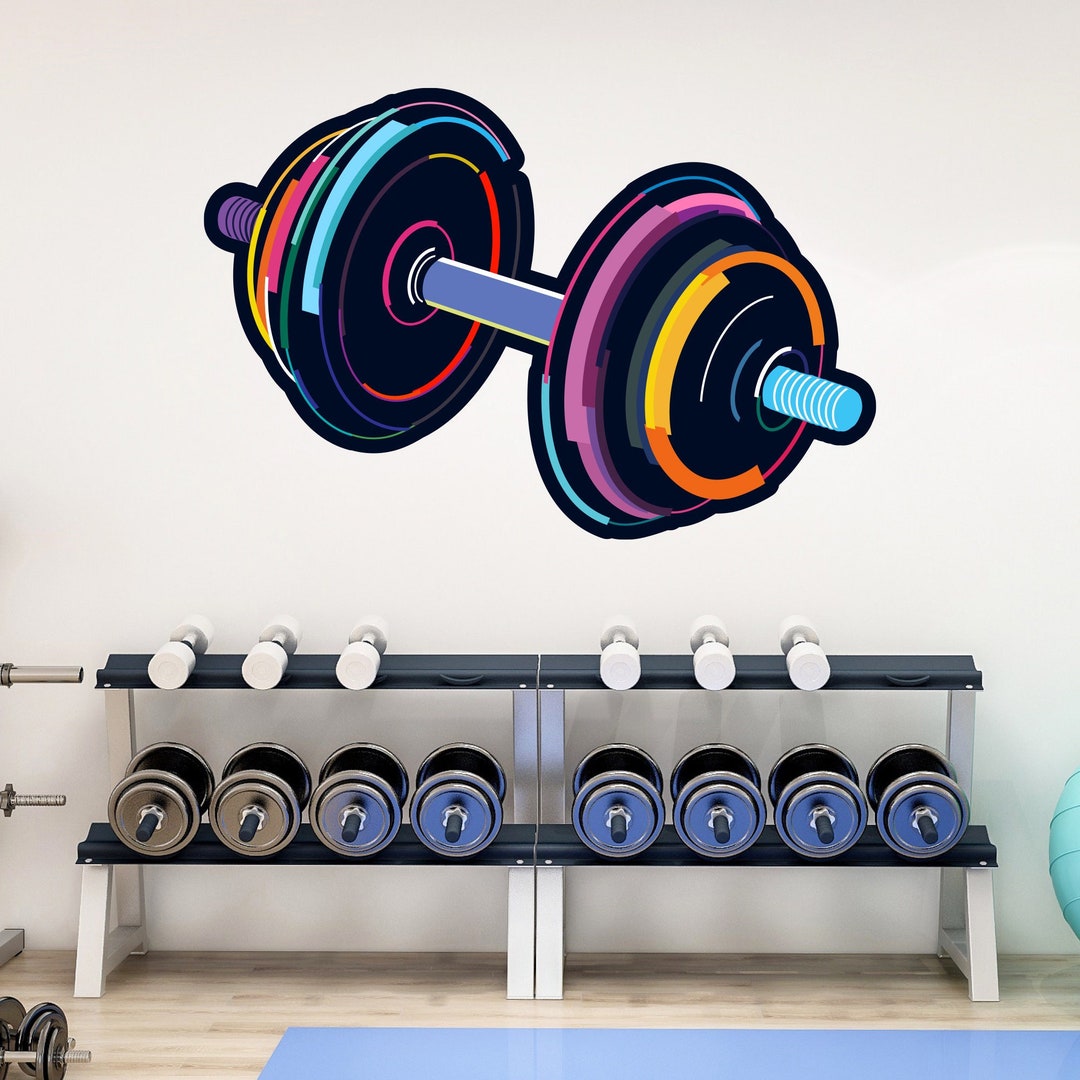 Gym Wall Sticker - Multi Colour Gym Dumbbell Wall Decal Art - Etsy