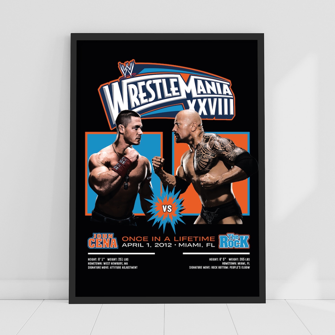 WWE Print - John Cena the Rock Wrestlemania Poster Wrestling Wall Art ...