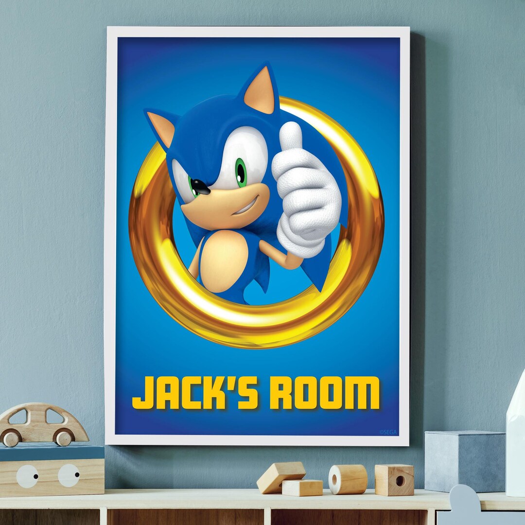 Sonic the Hedgehog Print - Sonic Gold Ring Thumbs up Personalised ...